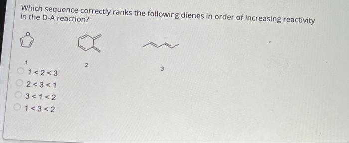 Solved Which sequence correctly ranks the following dienes | Chegg.com