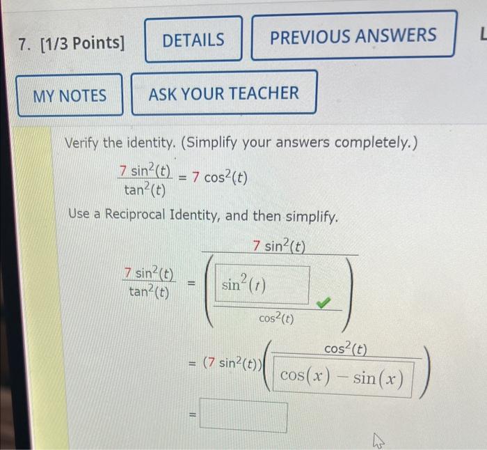 Solved Verify the identity. (Simplify your answers | Chegg.com