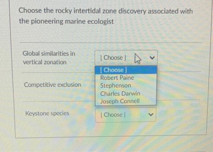 Solved Choose the rocky intertidal zone discovery associated | Chegg.com