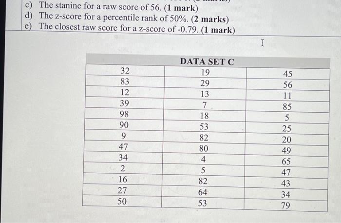 Solved c) The stanine for a raw score of 56. (1 mark) d) The | Chegg.com