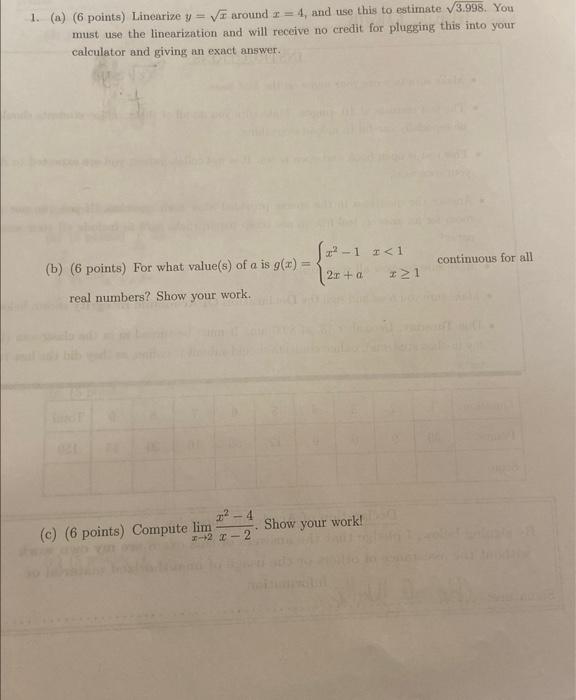 Solved 1. (a) ( 6 points) Linearize y=x around x=4, and use | Chegg.com