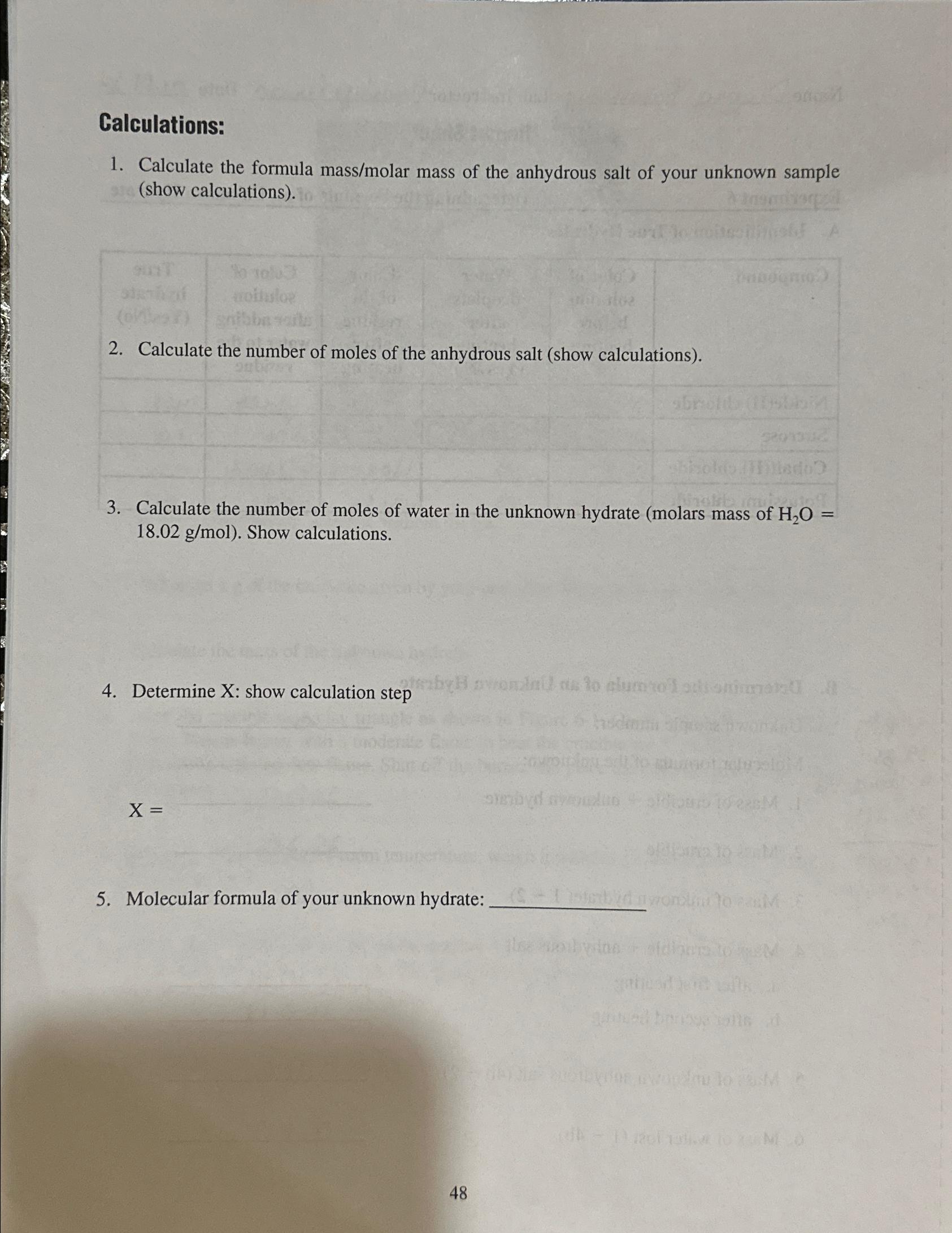 Calculations:Calculate the formula mass/molar mass of | Chegg.com