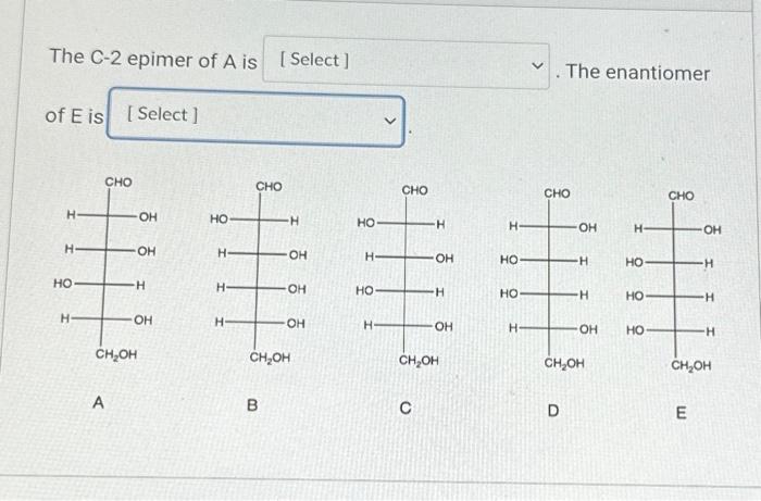 Solved The C-2 epimer of A is The enantiomer of E is | Chegg.com