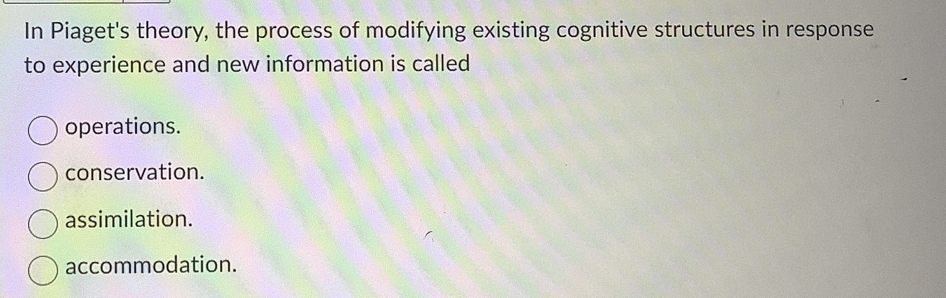 Solved In Piaget's theory, the process of modifying existing | Chegg.com