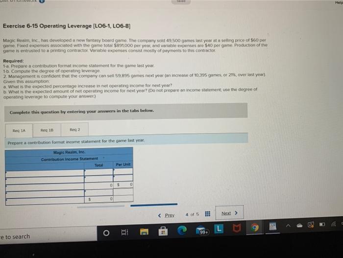 Solved WAR Help Exercise 6-15 Operating Leverage (LO6-1, | Chegg.com
