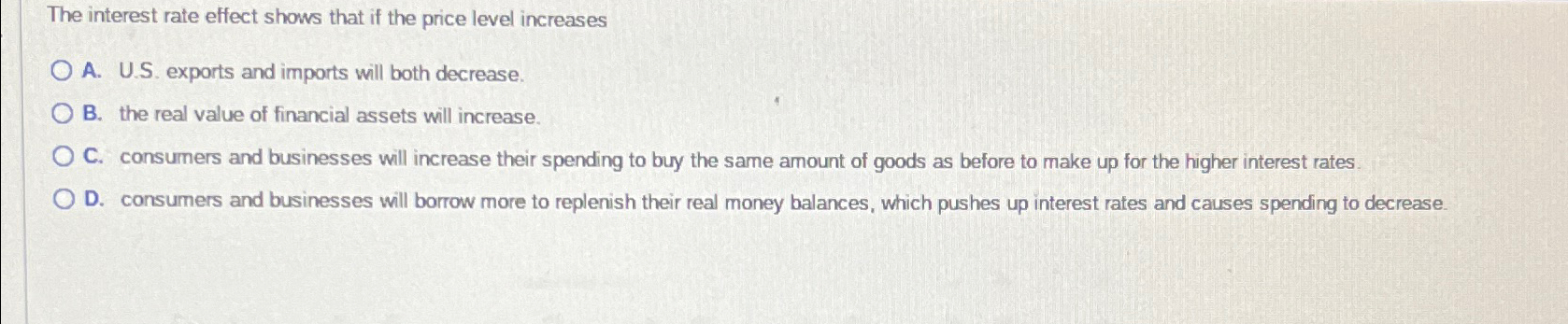 Solved The interest rate effect shows that if the price | Chegg.com