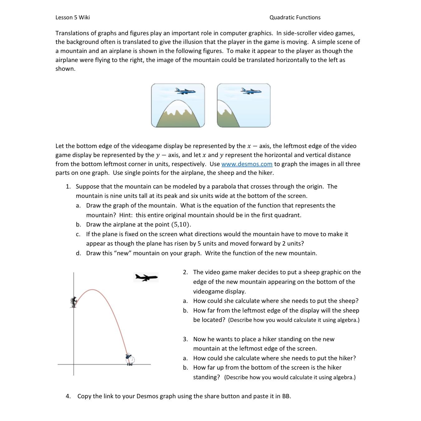 Solved Lesson 5 ﻿WikiQuadratic FunctionsTranslations of | Chegg.com