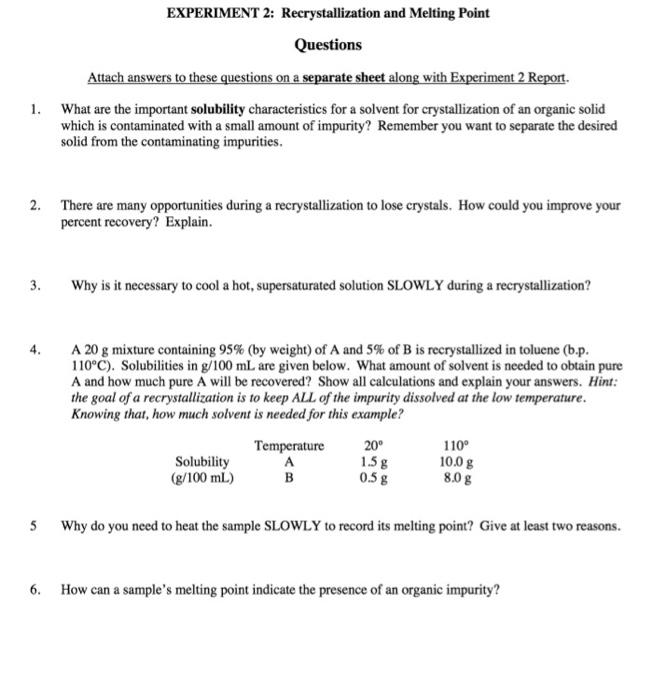 Solved EXPERIMENT 2: Recrystallization and Melting Point | Chegg.com
