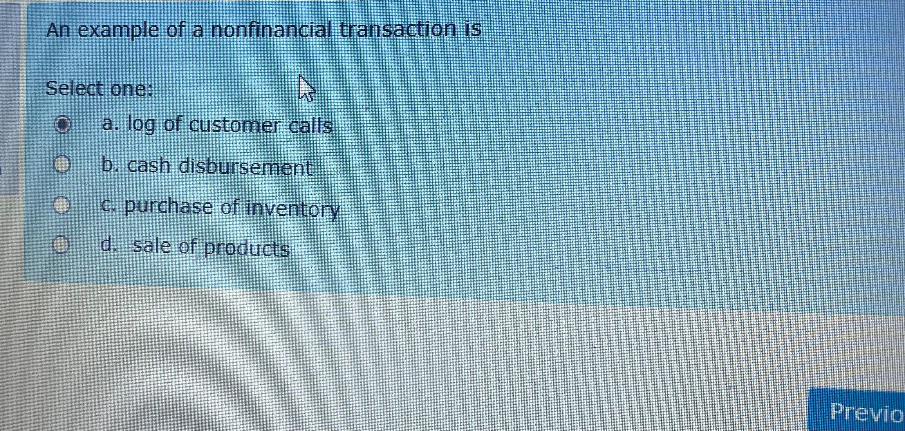Solved An example of a nonfinancial transaction isSelect | Chegg.com