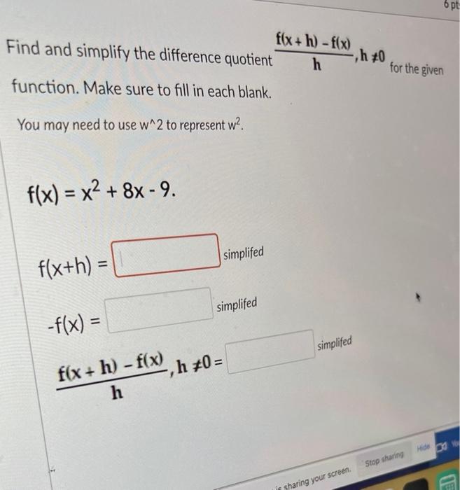 Solved ind and simplify the difference quotient | Chegg.com