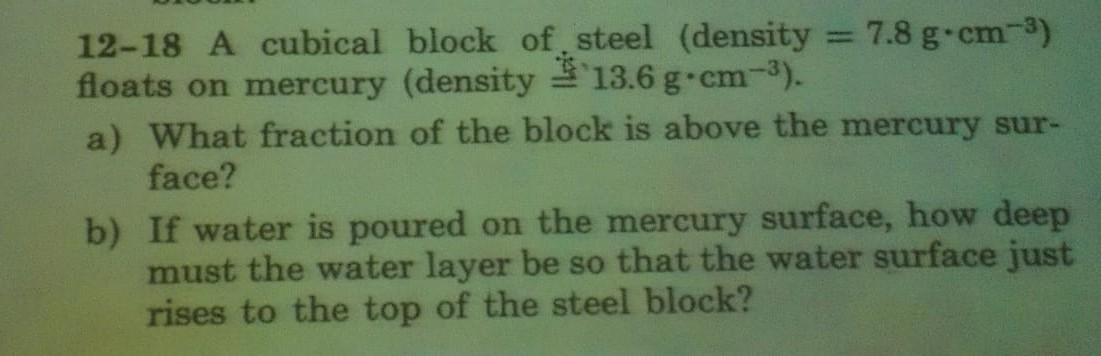 Solved 12-18 A cubical block of steel ( density =7.8 g⋅cm−3 | Chegg.com