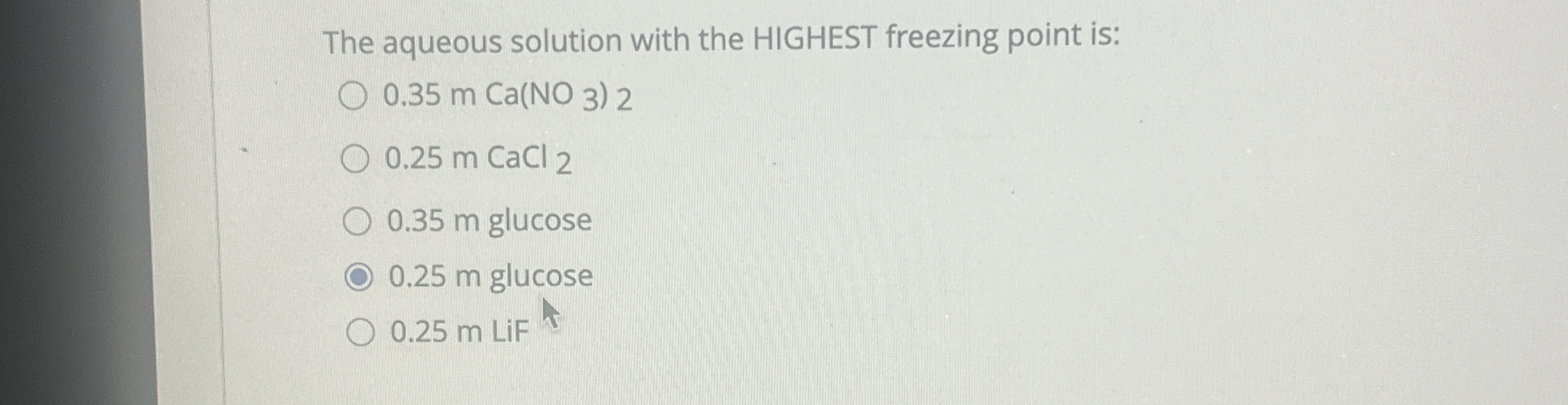 The aqueous solution with the HIGHEST freezing point | Chegg.com
