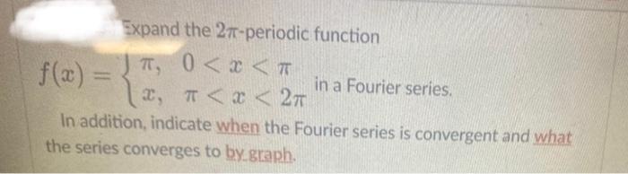 Solved Expand the 2π-periodic function f(x)={π,x,0 | Chegg.com