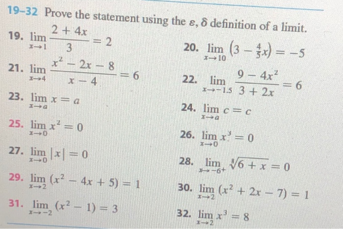 Solved 19-32 Prove the statement using the 8, 8 definition | Chegg.com