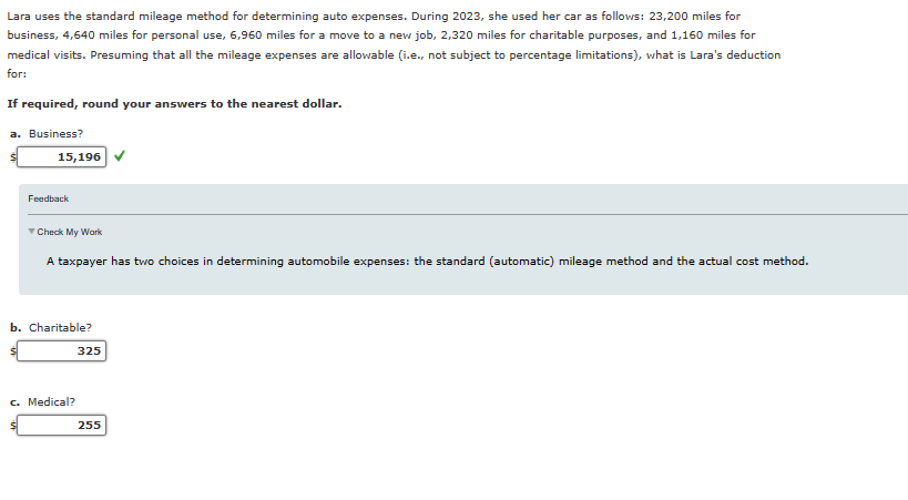 Solved Lara uses the standard mileage method for determining | Chegg.com