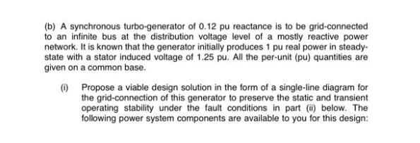 Solved (b) A synchronous turbo-generator of 0.12 pu | Chegg.com