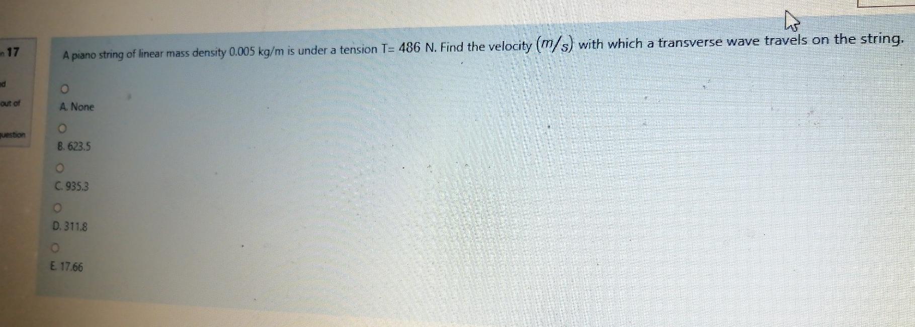 Solved 17 A piano string of linear mass density 0.005 kg/m | Chegg.com