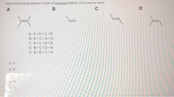 Solved Rank The Following Alkenes In Order Of Increasing