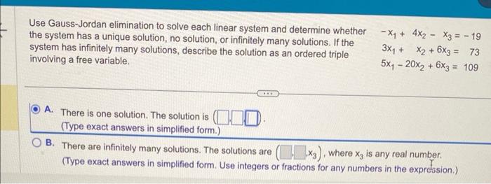 Solved Use Gauss-Jordan elimination to solve each linear | Chegg.com