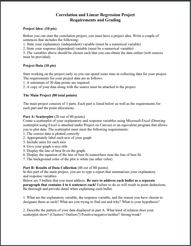 Solved Correlation and Linear Regression ProjectRequirements | Chegg.com