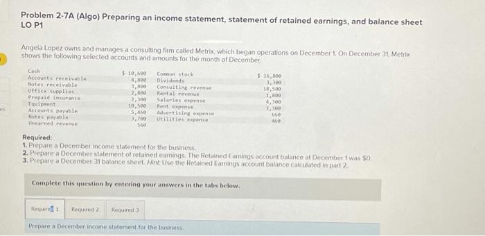 Solved Problem 2-7A (Algo) Preparing an income statement, | Chegg.com Solved Problem 2-7A (Algo) Preparing an income statement, | Chegg.com