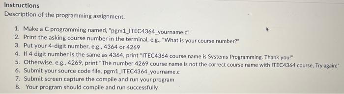 Solved Description of the programming assignment. 1. Make a | Chegg.com
