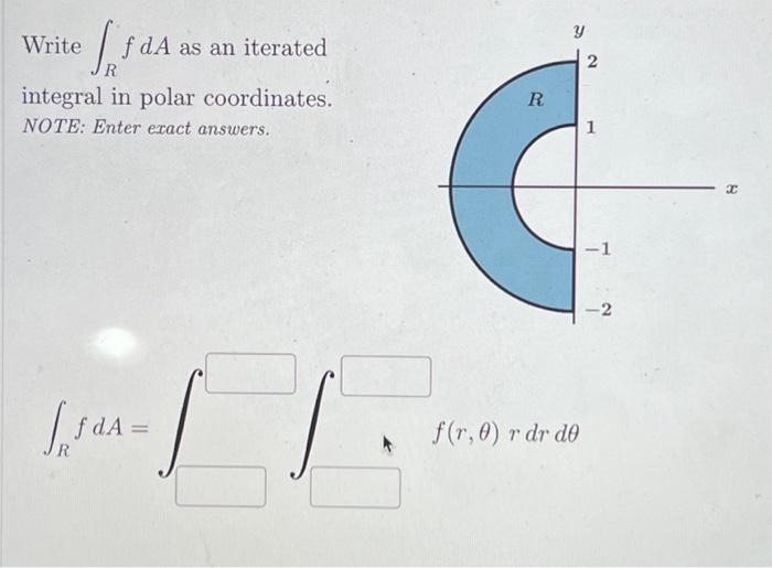 Solved Write ∫RfdA as an iterated integral in polar | Chegg.com
