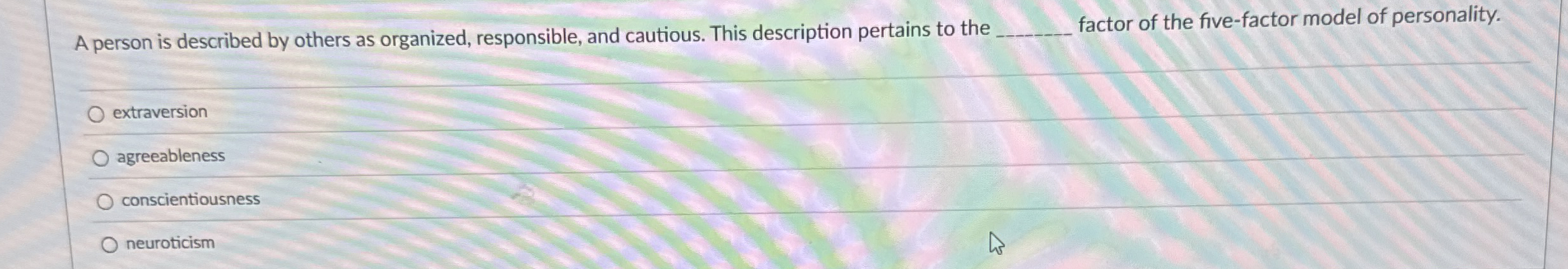 Solved A person is described by others as organized, | Chegg.com