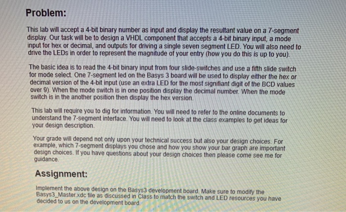 Problem: This lab will accept a 4-bit binary number | Chegg.com