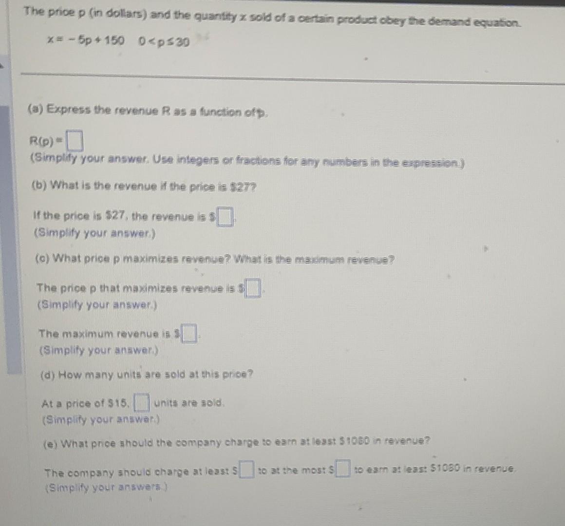 Solved The price p (in dollars) and the quantity x sold of a | Chegg.com
