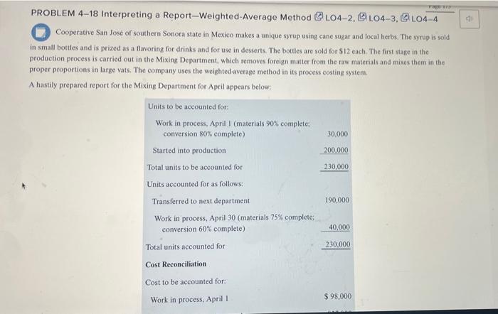 Solved TA PROBLEM 4-18 Interpreting a Report-Weighted | Chegg.com