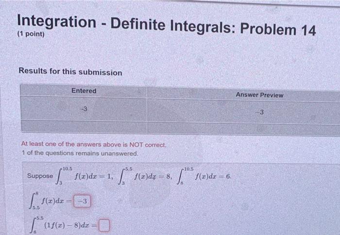 Solved Integration - Definite Integrals: Problem 14 (1 | Chegg.com
