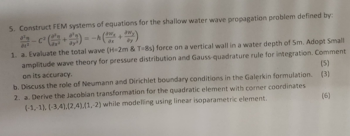 Solved Construct FEM systems of equations for the shallow | Chegg.com