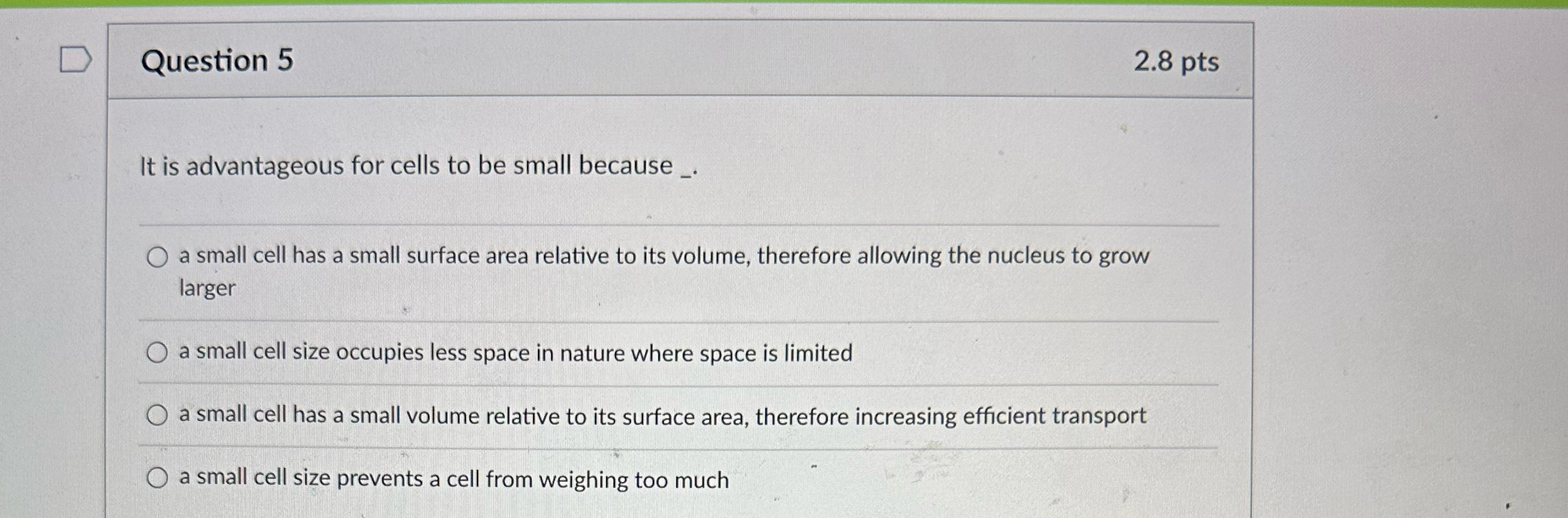 Solved Question 52.8ptsIt is advantageous for cells to be | Chegg.com