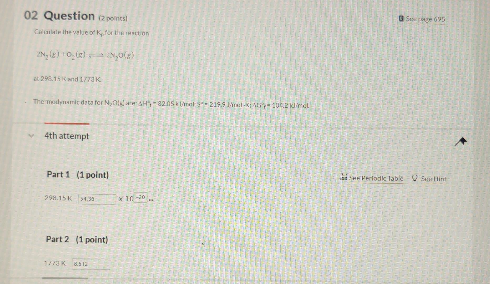 Solved 02 Question (2 points) e See page 695 Calculate the | Chegg.com