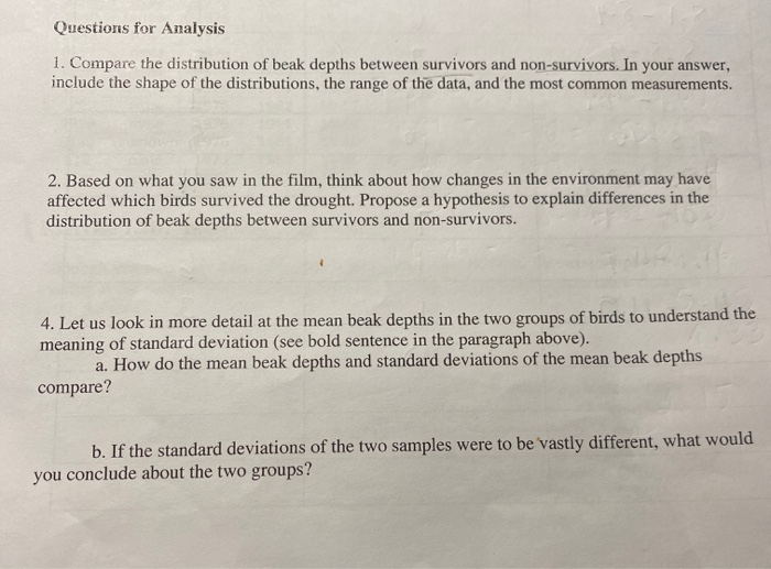 Solved Frequency 0 1 1977 Beak Depth Distribution 12 6 7 9 | Chegg.com
