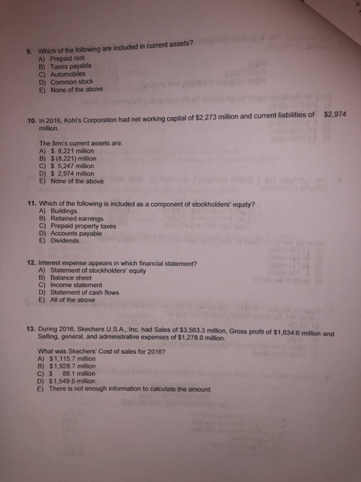 Solved 9. Which of the following are included in current | Chegg.com