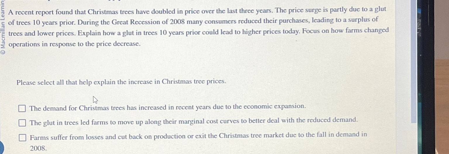 Solved A recent report found that Christmas trees have | Chegg.com