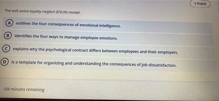Solved 1 Point The exit-voice-loyalty-neglect (EVLN) model: | Chegg.com
