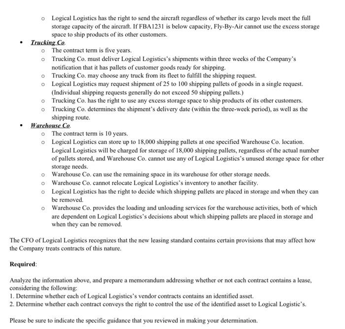 Solved Logical Logistics Inc. (Logical Logistics or the | Chegg.com