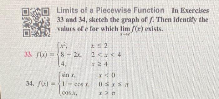 Solved Limits of a Piecewise Function In Exercises 33 and 34 | Chegg.com