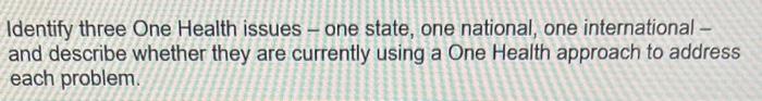 Solved Identify three One Health issues - one state, one | Chegg.com