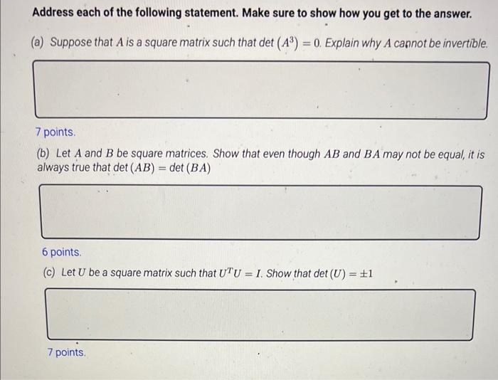 Solved Address each of the following statement. Make sure to | Chegg.com