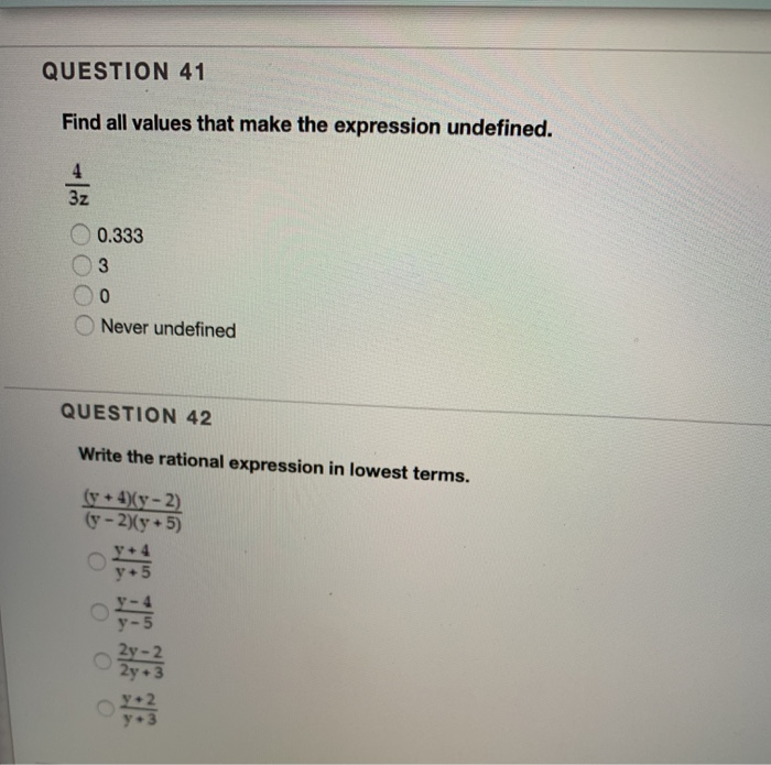 Solved QUESTION 41 Find all values that make the expression | Chegg.com