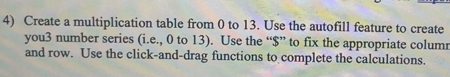 Solved help please using excel. Create a multiplication | Chegg.com