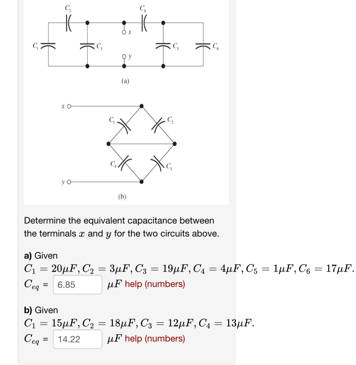 Solved Determine the equivalent capacitance between the | Chegg.com