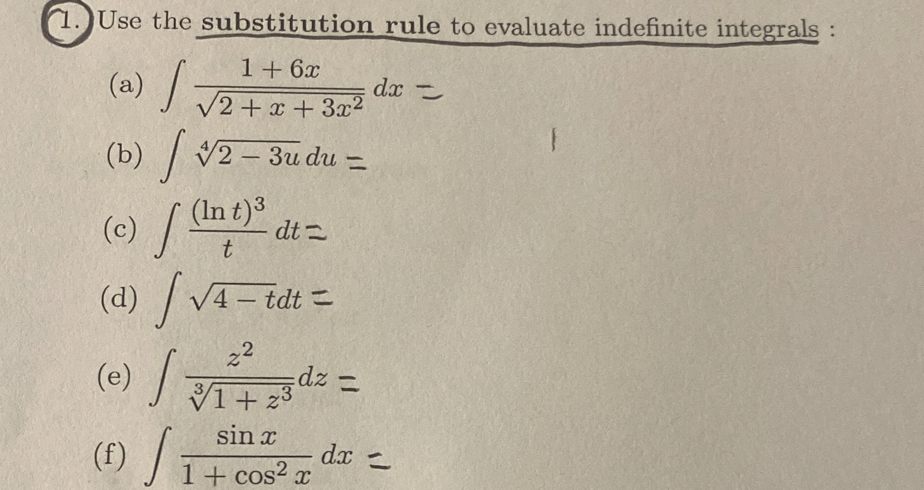 Solved (1.) ﻿Use the substitution rule to evaluate | Chegg.com
