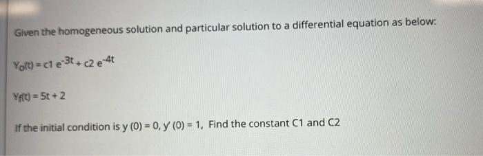 Solved Given the homogeneous solution and particular | Chegg.com