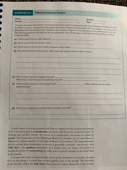 EXERCISE 13.1 Differences between Streams Name: | Chegg.com