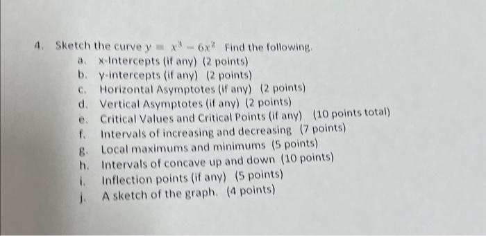 Solved 4. Sketch the curve y=x3−6x2 Find the following. a. | Chegg.com